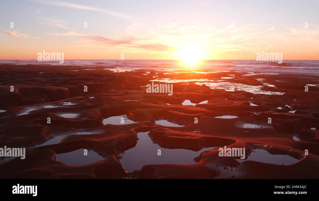 Eroded rock formation, tide pool in La Jolla, California coast, USA ...