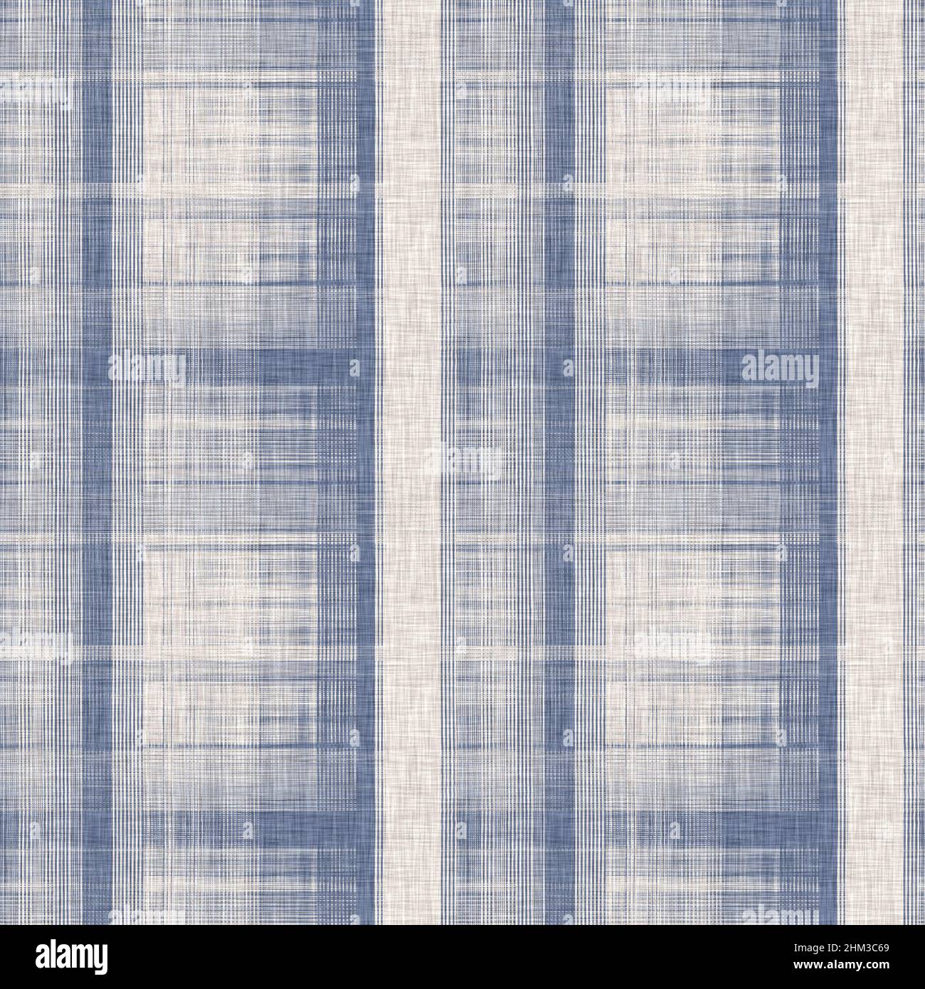 French farmhouse woven blue plaid check seamless linen pattern. Rustic ...