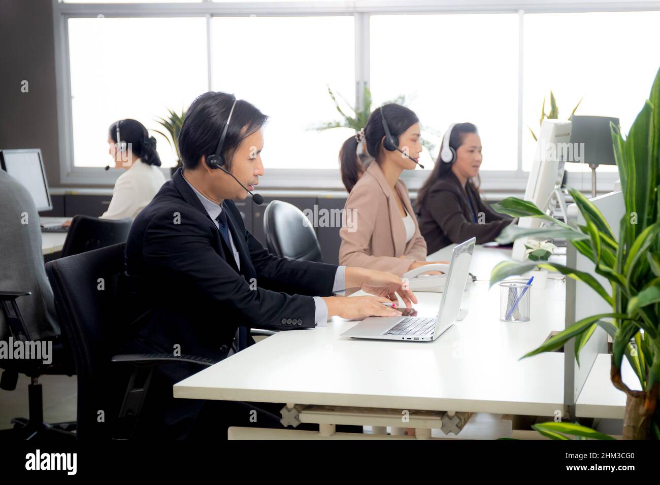 Customer service with friendly, man and woman call center and operator ...