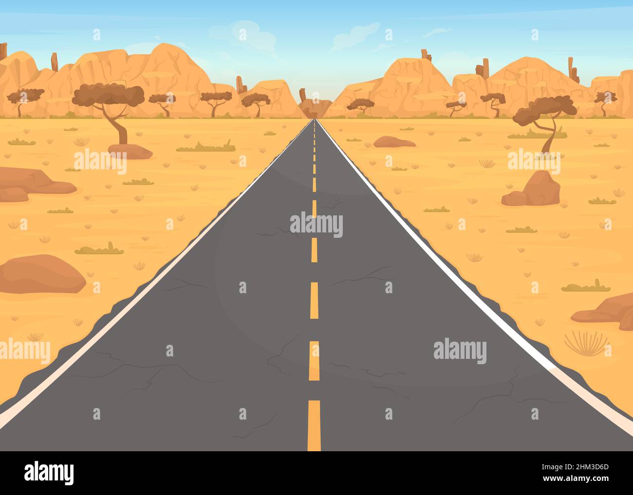 Scenic desert road flat color vector illustration Stock Vector Image ...