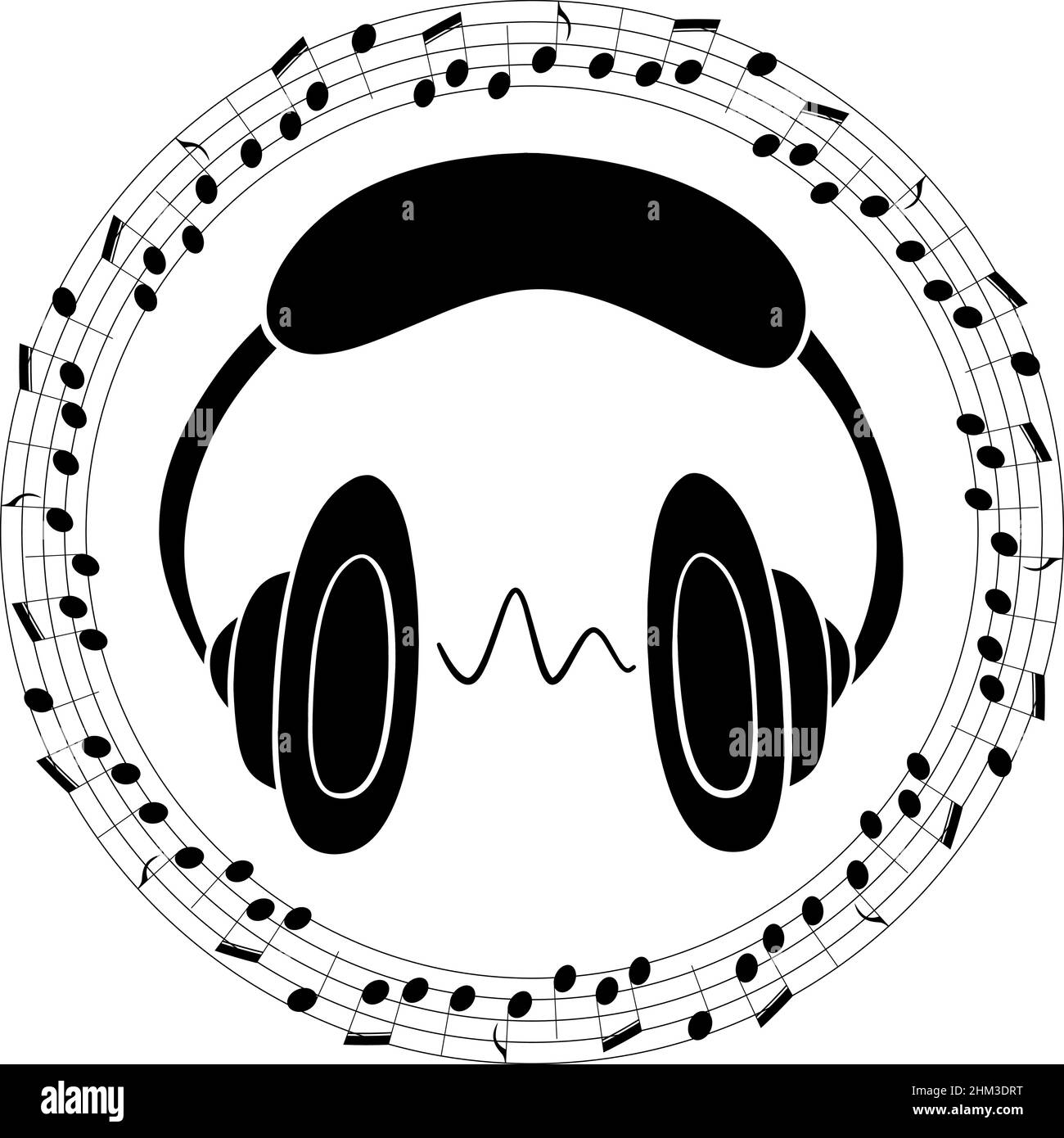 Headphones and musical circle on a white background. Musical poster for ...