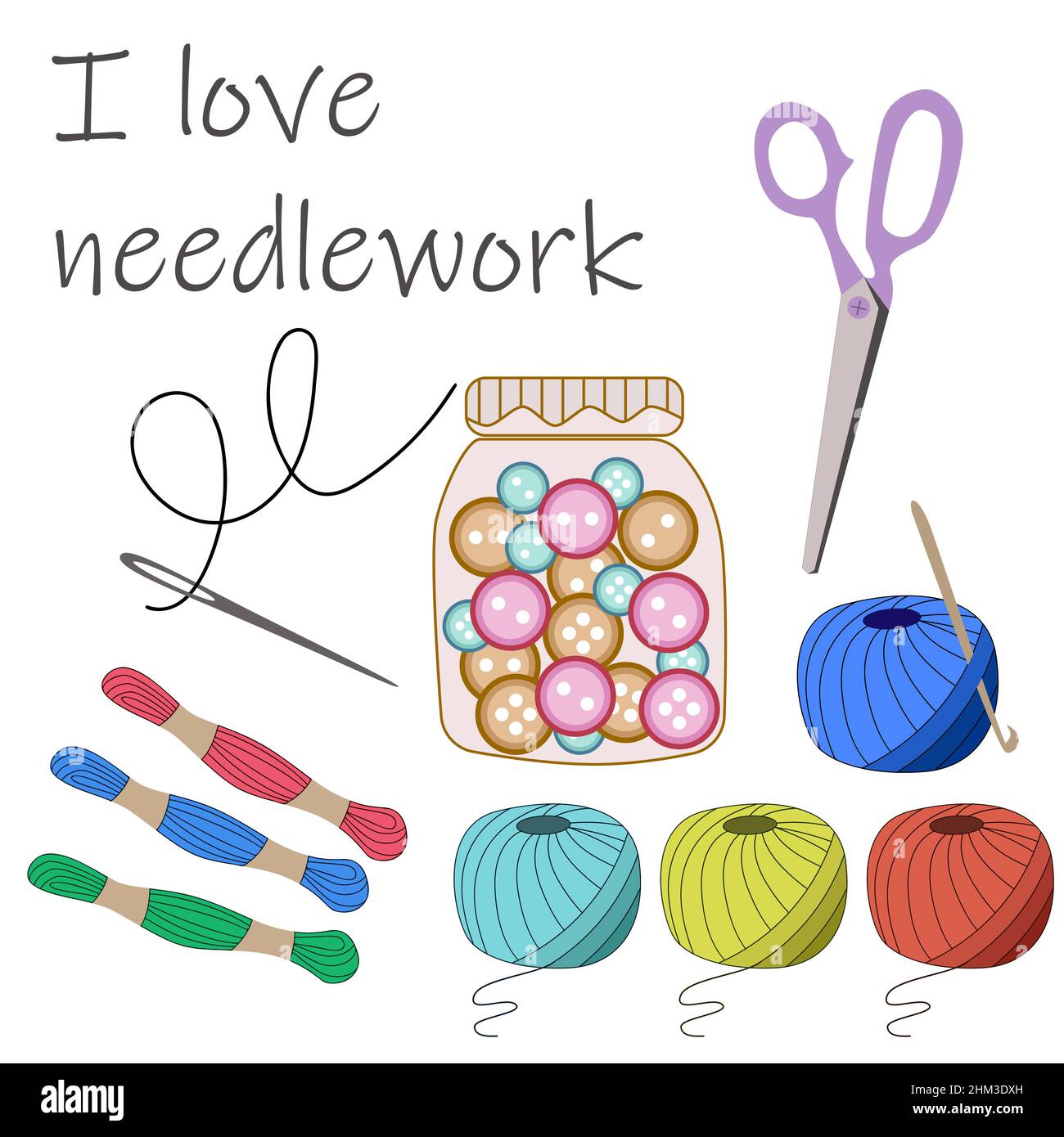 Sewing threads scissors buttons Stock Vector Images - Alamy