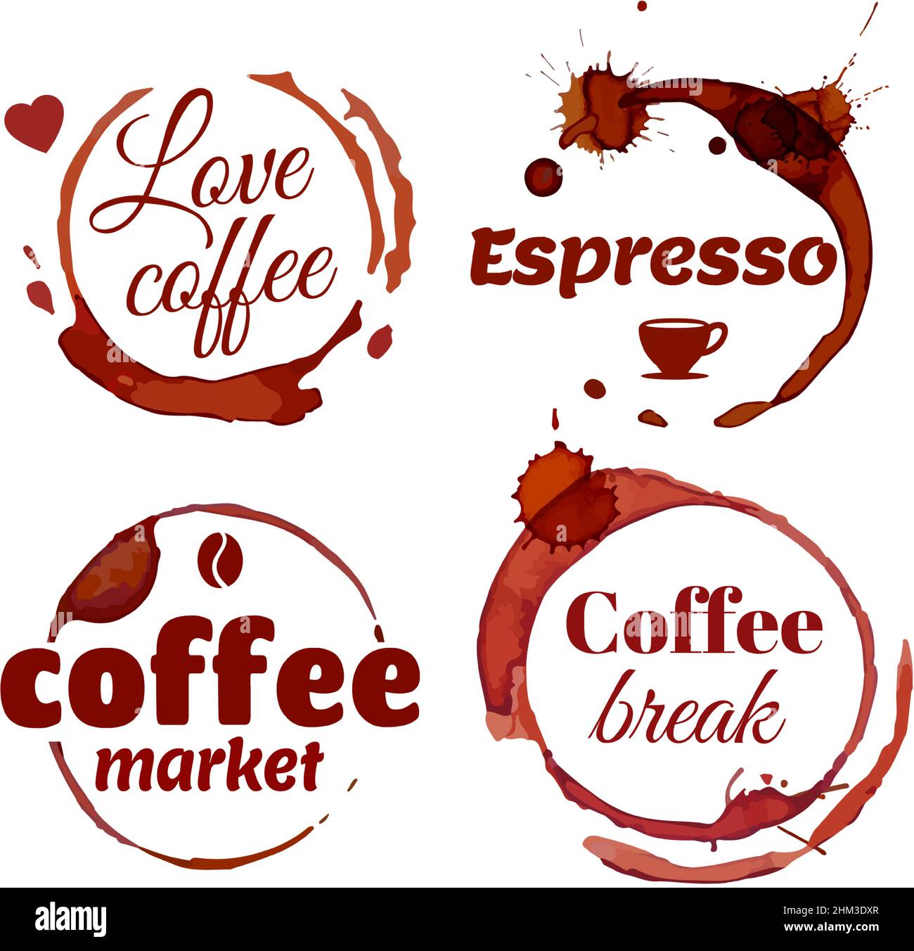 Coffee stain ring label. Stamps with dirty circles from tea or coffee ...