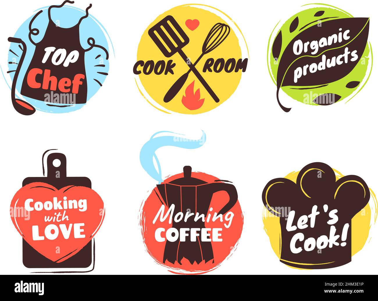 Cooking logo with hand written lettering. Kitchen utensils badges for ...