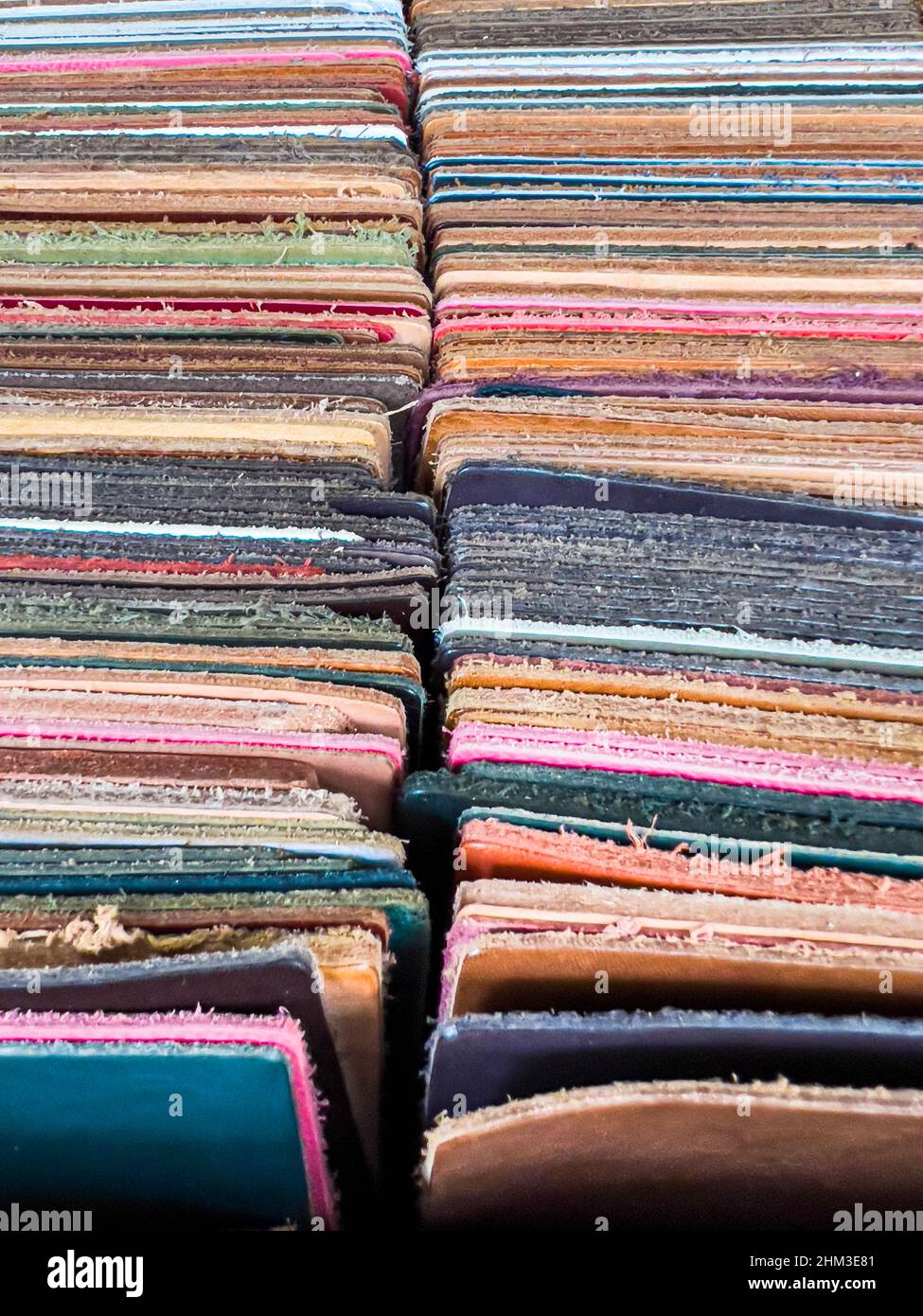 Close up of Leather samples in different color variation in a handcraft ...