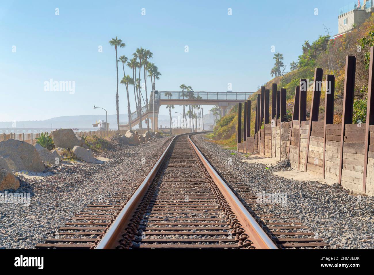 Train tracks with footbridge at San Clemente, Orange County, California ...