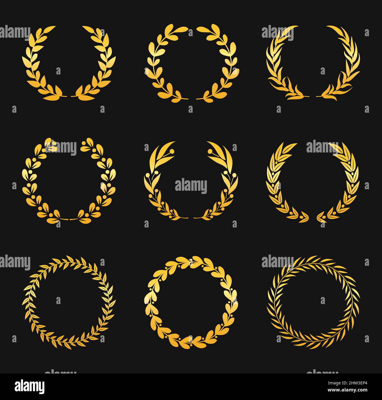 Golden laurel wreath. Wheat and olive foliate branch for victory. Movie ...