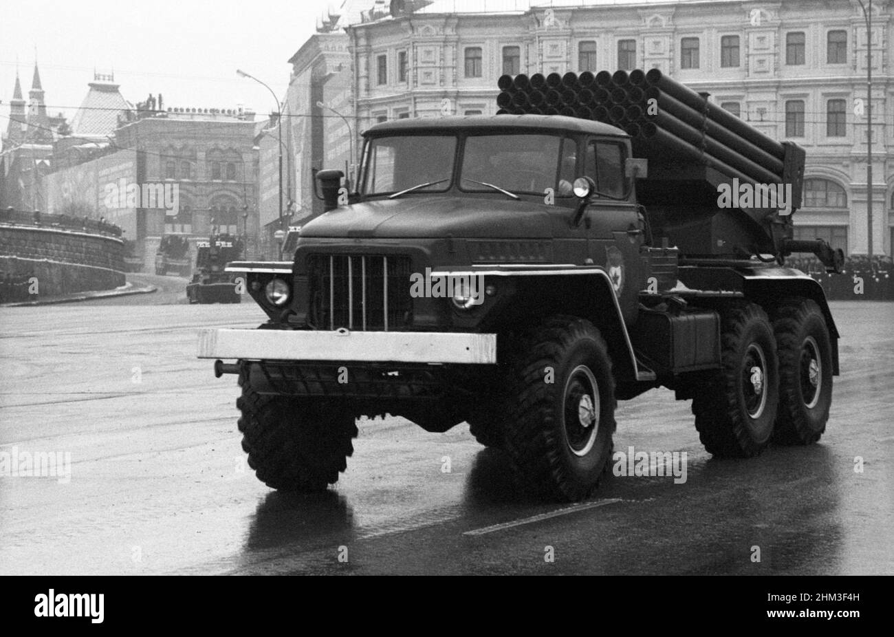 The 60th anniversary of the October Revolution. Military vehicles are ...