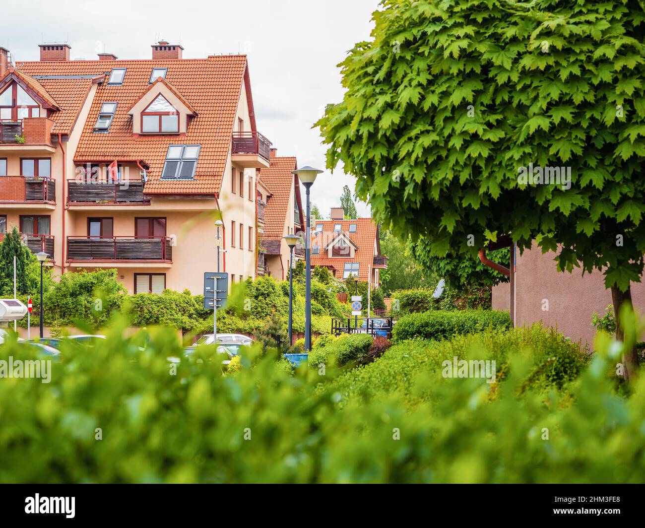 Cityscape of a cozy residential area with modern apartment buildings ...
