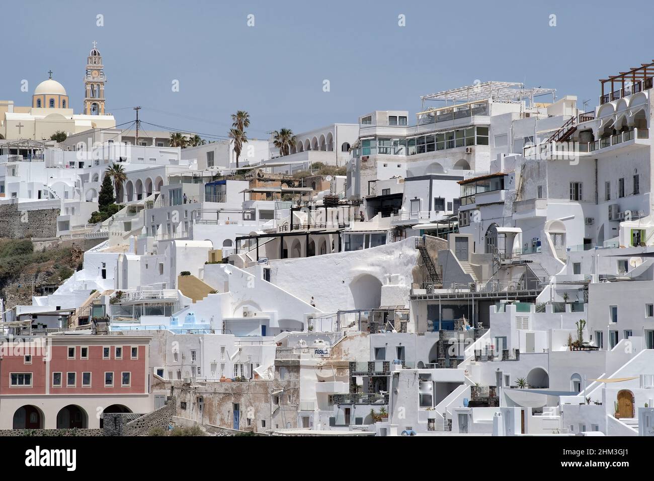 Panoramic view of the amazing architecture of the village of Fira in ...
