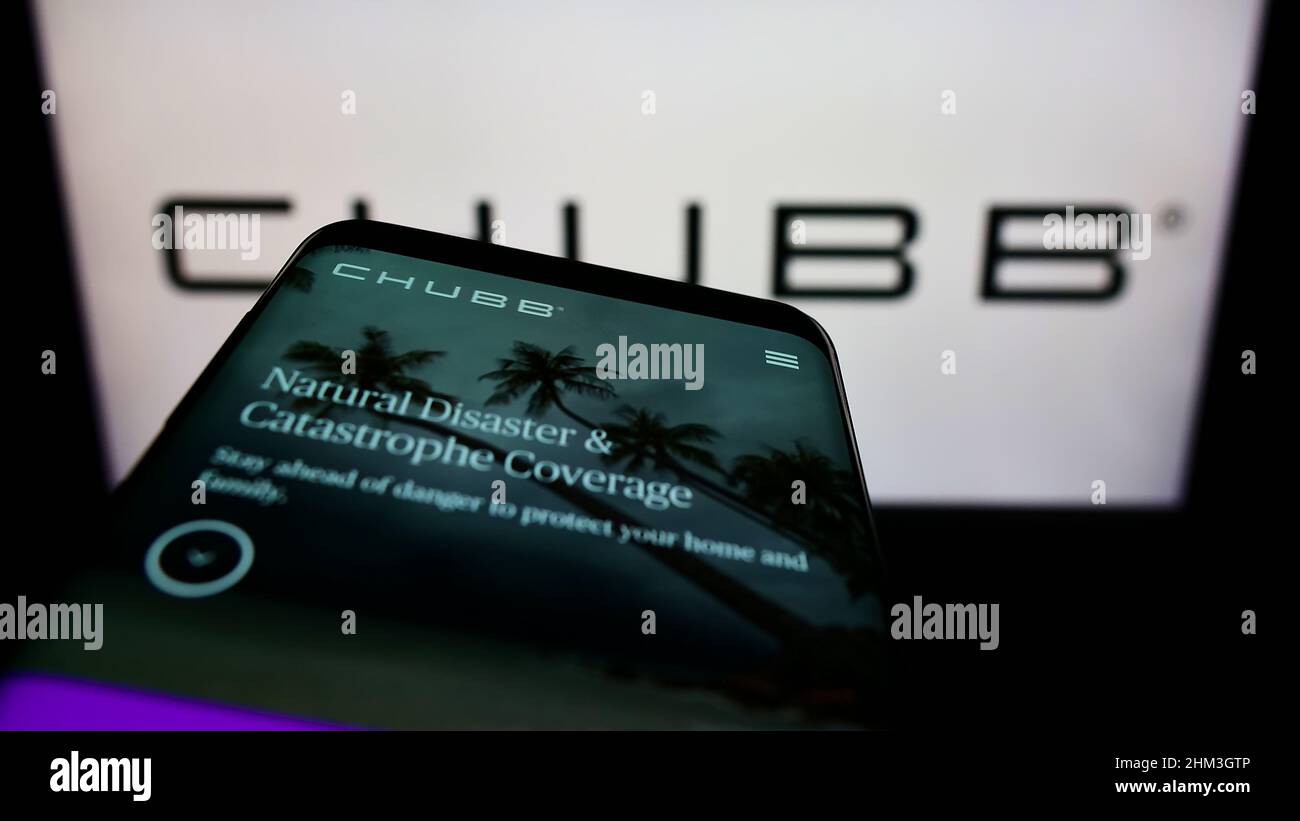 Mobile phone with webpage of Swiss insurance company Chubb Limited on ...