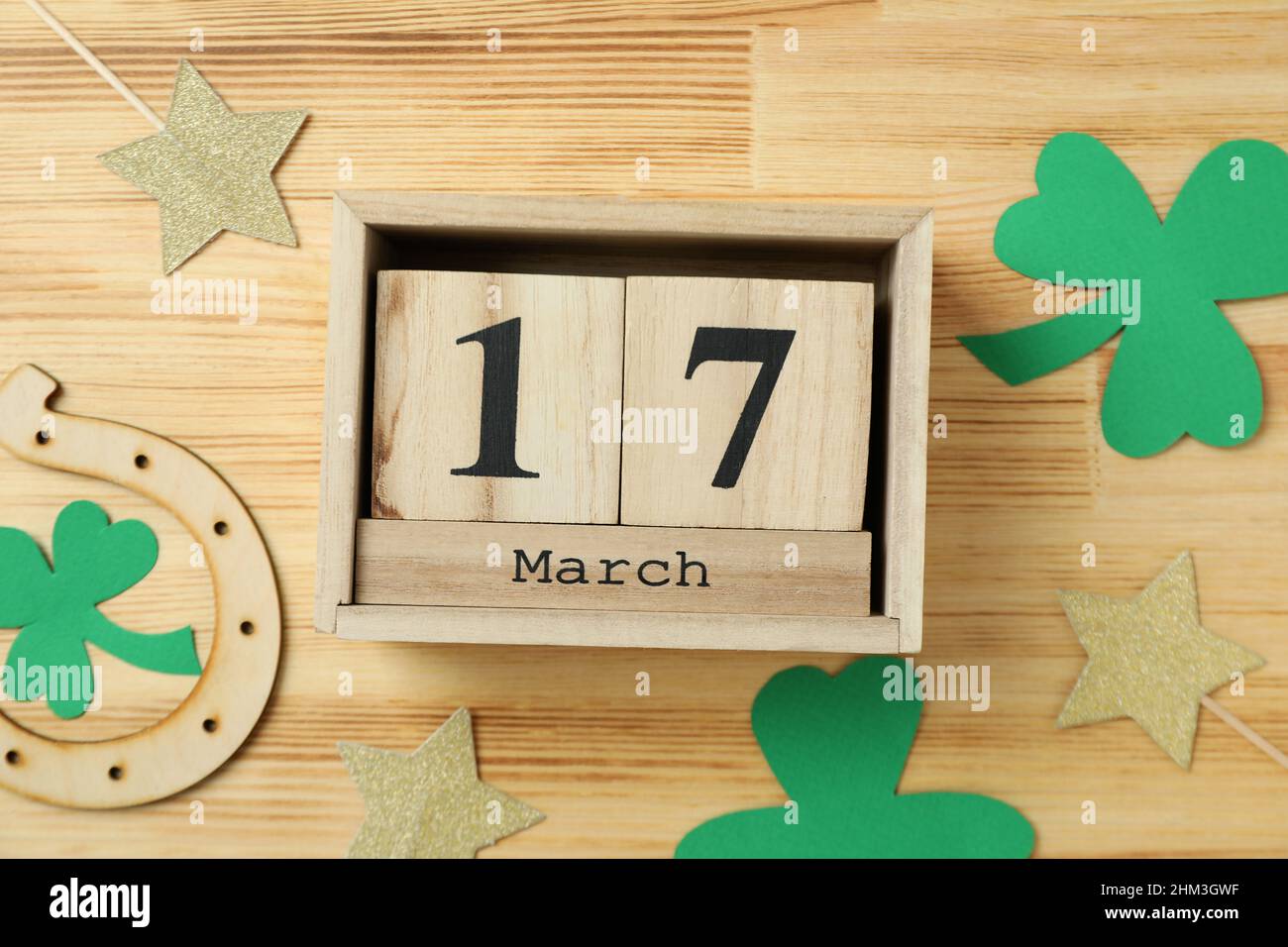 Different accessories for St.Patrick's Day, top view Stock Photo - Alamy