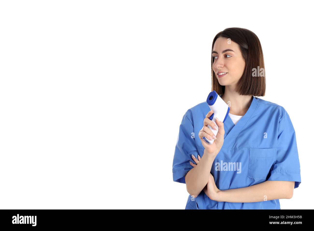 Female trainee nurse isolated on white background Stock Photo - Alamy