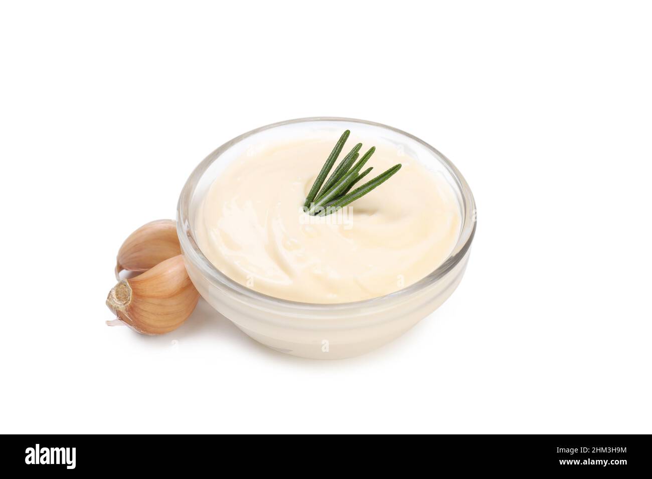 Garlic sauce and ingredients isolated on white background Stock Photo ...