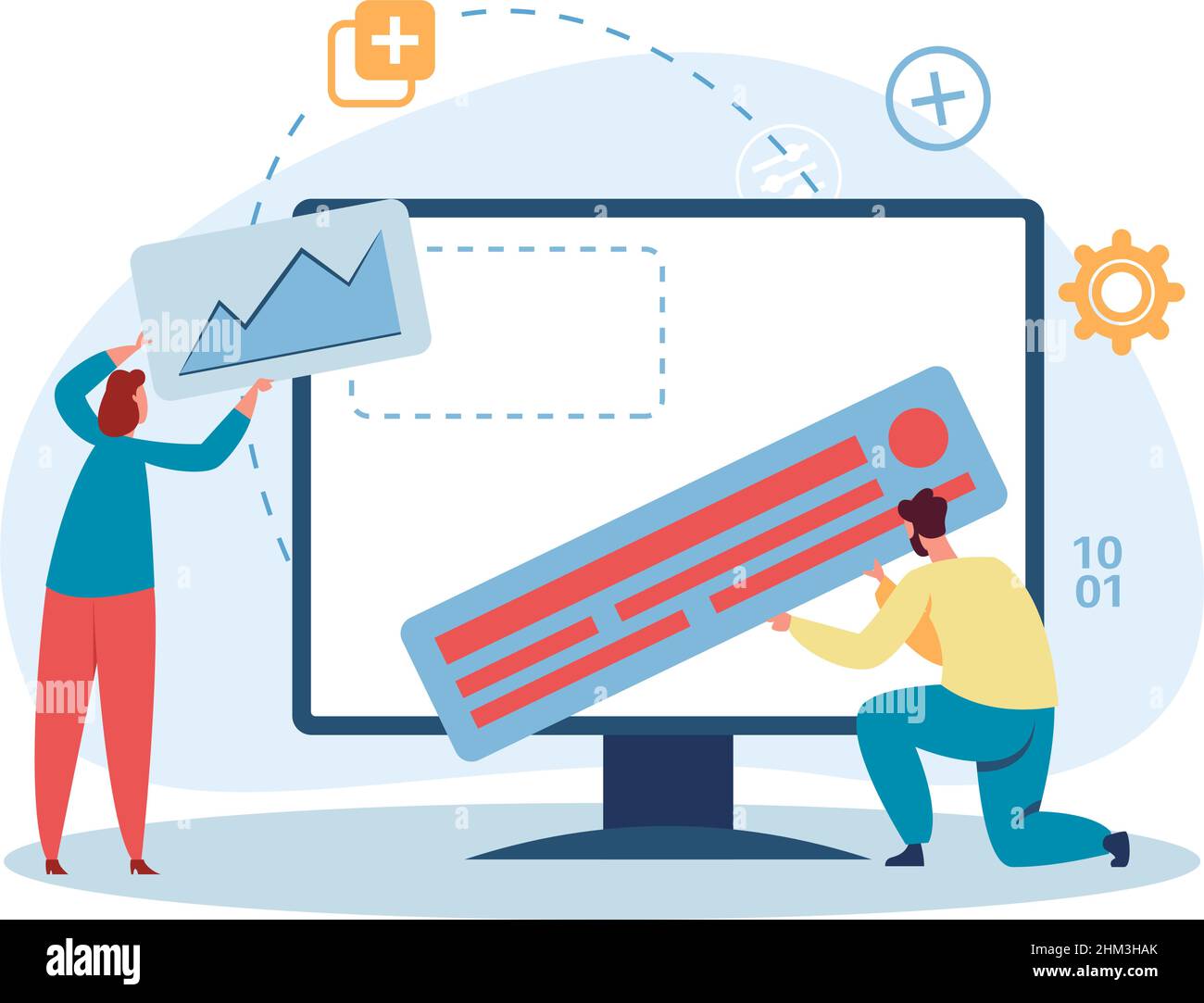 Programmers At Work People Working On Website Development Man And Woman Designing Interface On