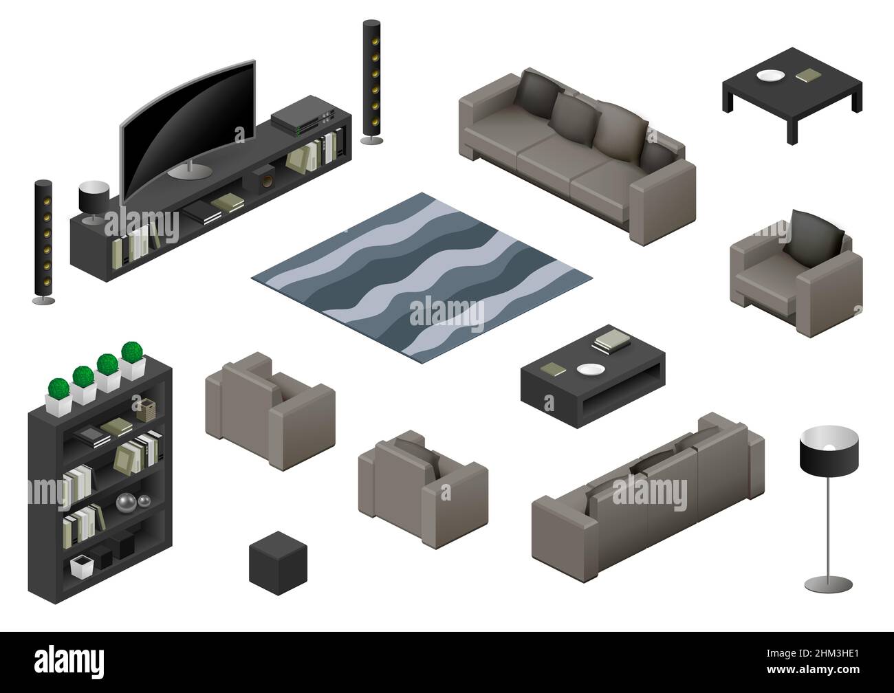 Isometrics of the living room furniture. Project in vector graphics ...