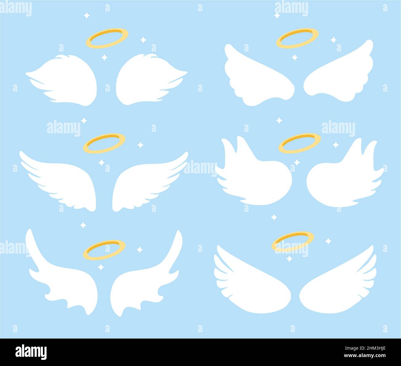 Angel wings with gold nimbus. Cartoon vector icons set isolated on ...