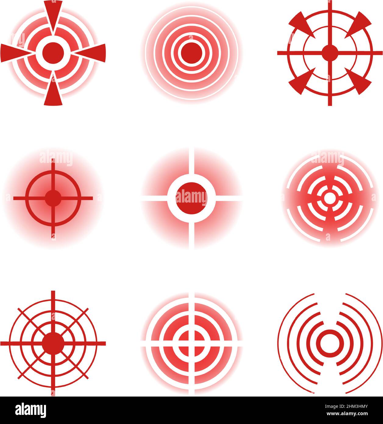 Red pain circle icon, painful area mark for medical therapy. Medicine ...
