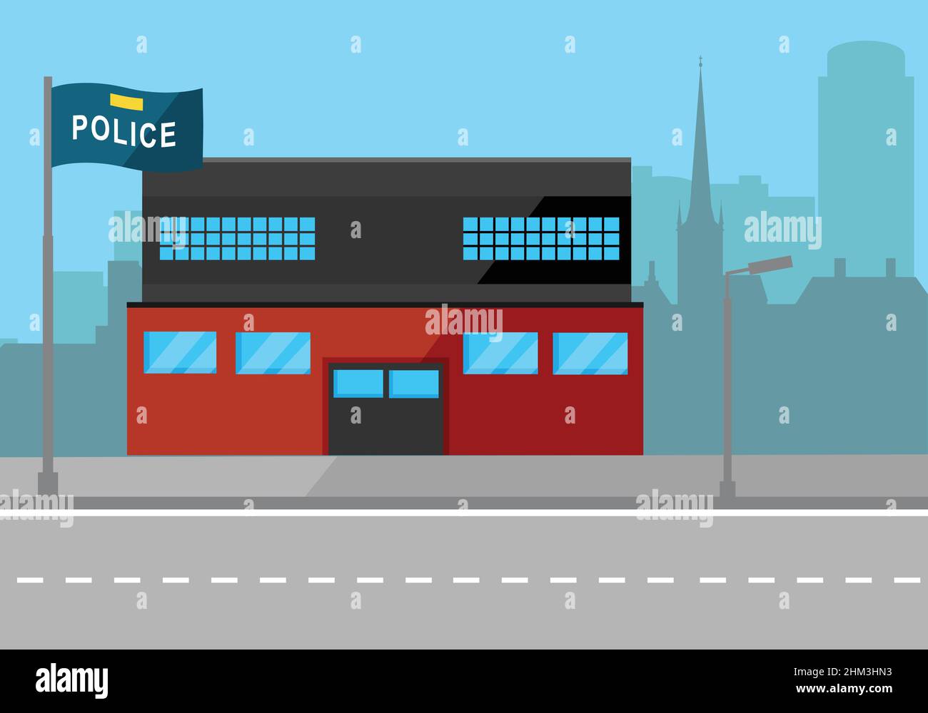 City police station department building landscape in flat style ...