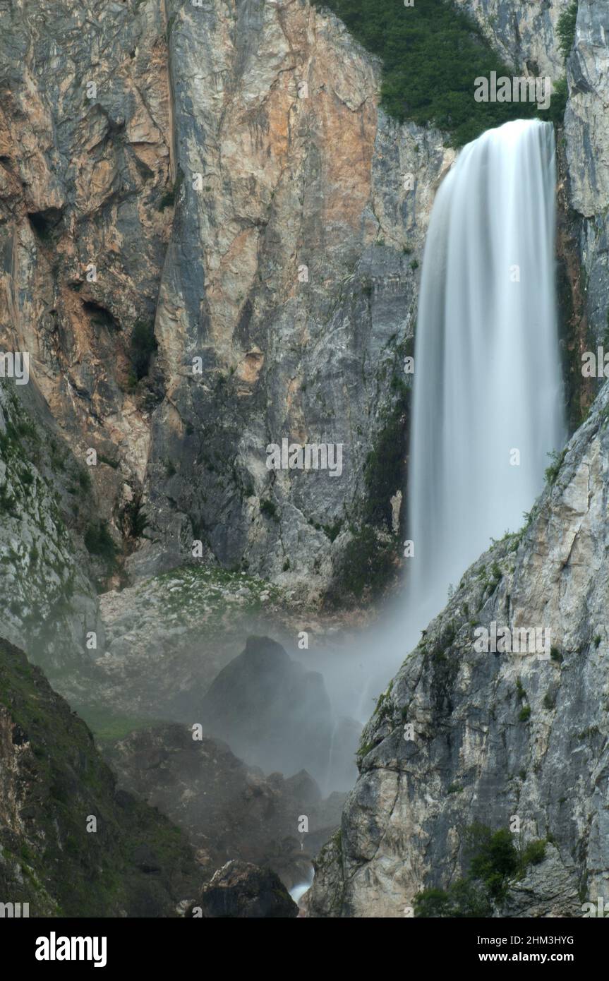 Waterfall Boka in the valley of the Soca Stock Photo - Alamy