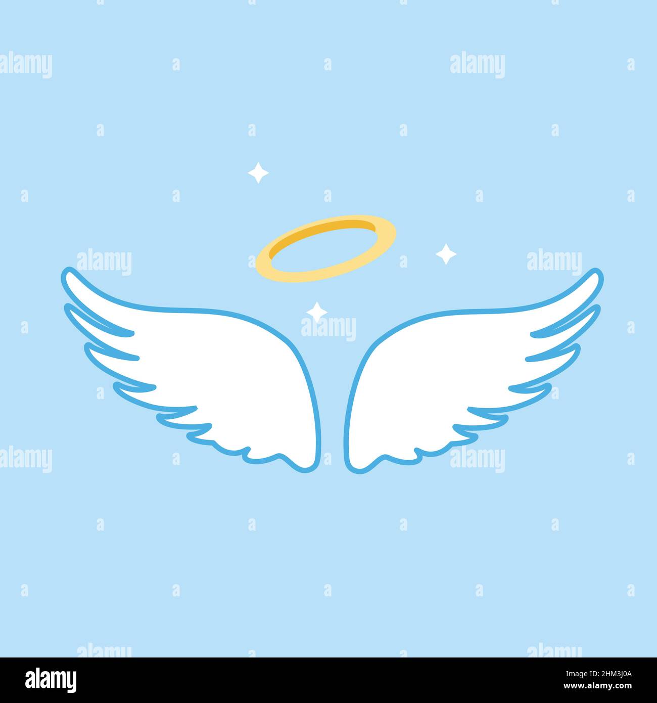 Angel wings with gold nimbus. Cartoon vector icon isolated on ...