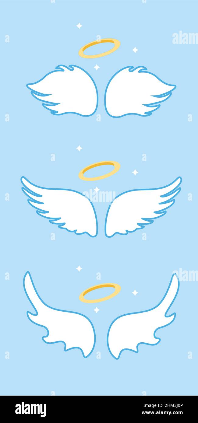 Angel wings with gold nimbus. Cartoon vector icons set isolated on ...