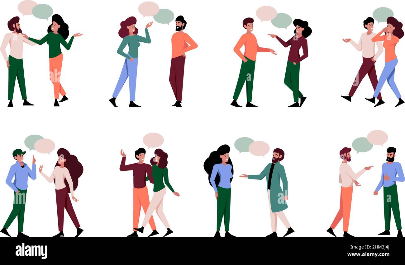 Dialogue people. Characters talking crowd persons conversation friends ...