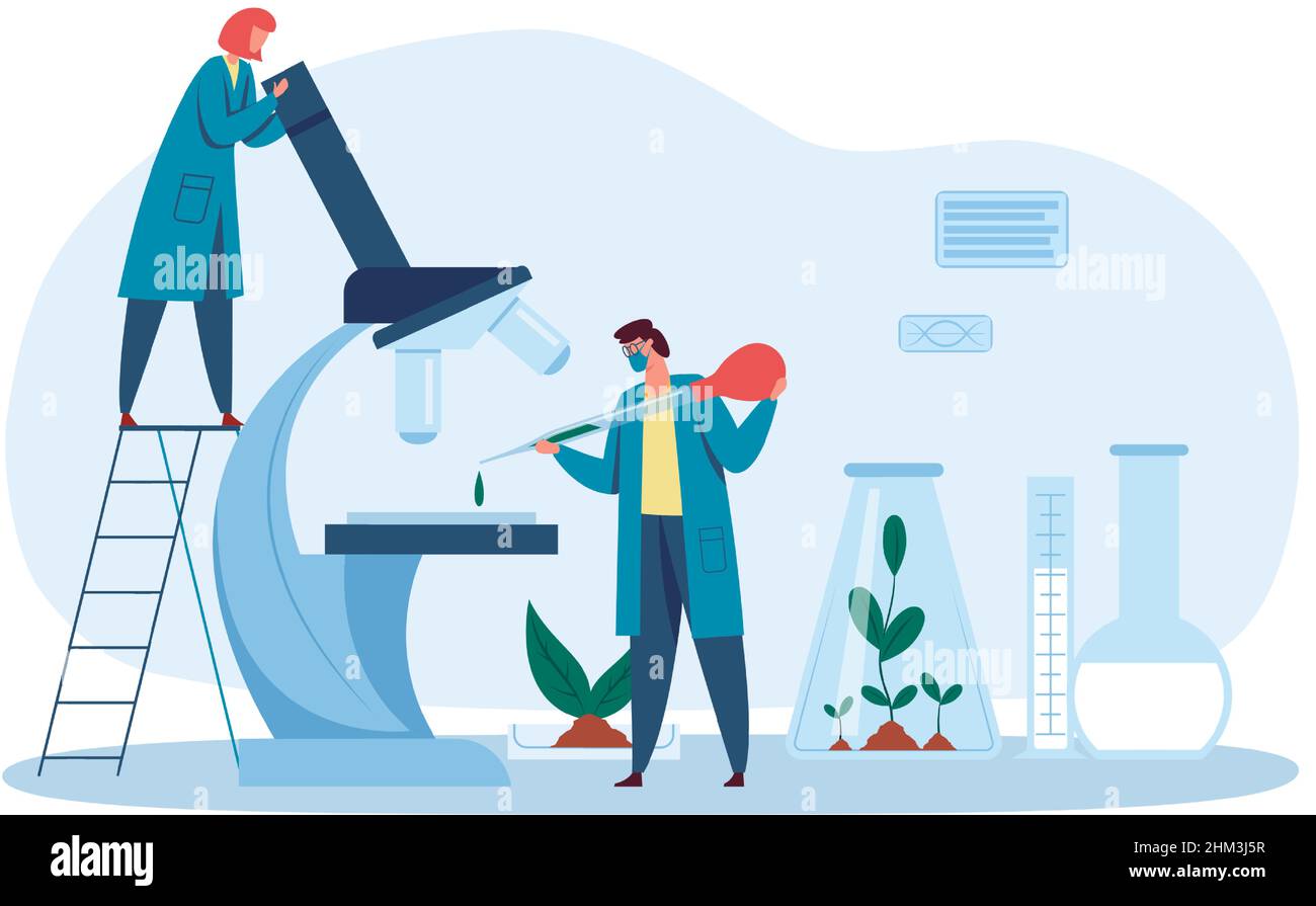 Scientist or biologist working in laboratory. Man dropping liquid ...