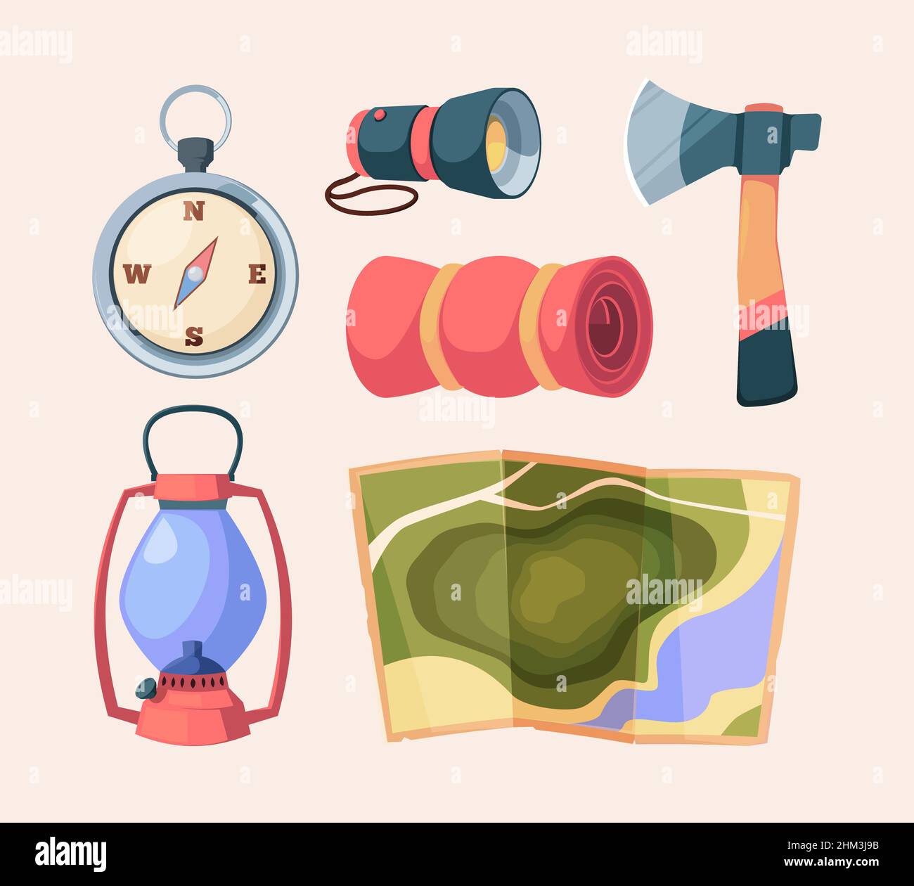 Camping. Outdoor picnic equipment tools for earth exploration ...