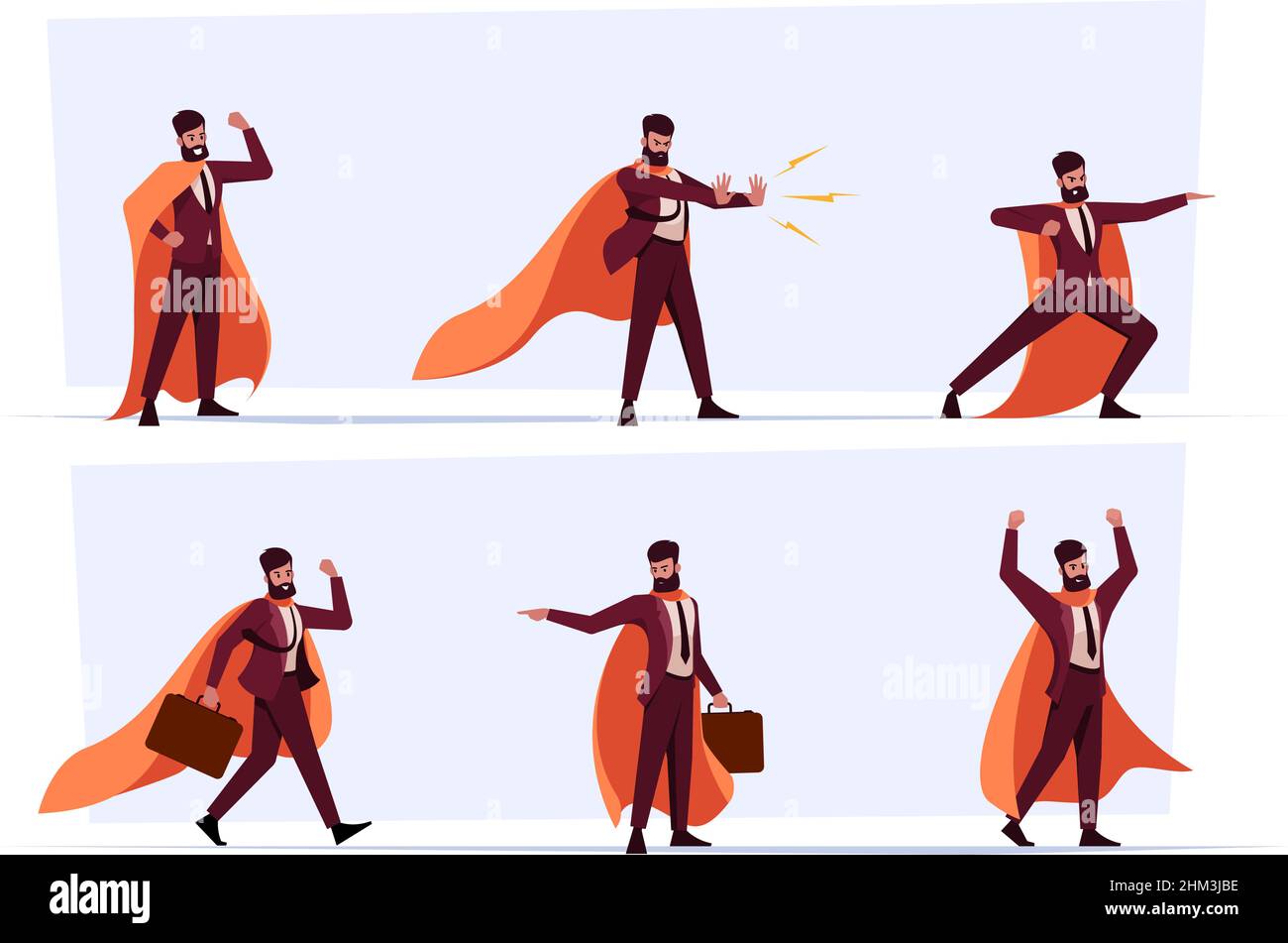 Business superheroes. Male and female action characters flying in power ...