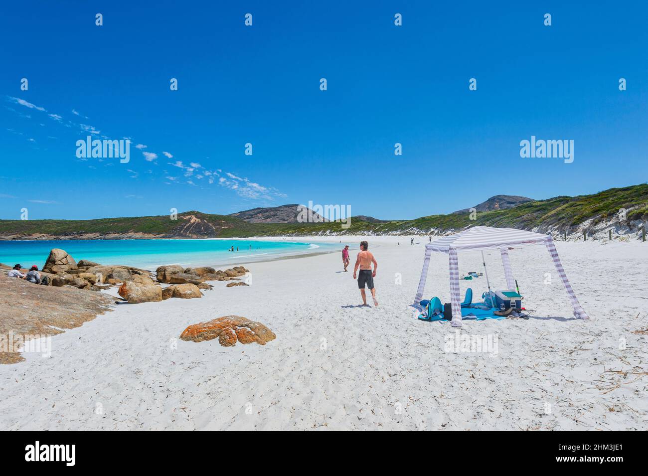 People relaxing on the beach at iconic Hellfire Bay, Cape Le Grand ...