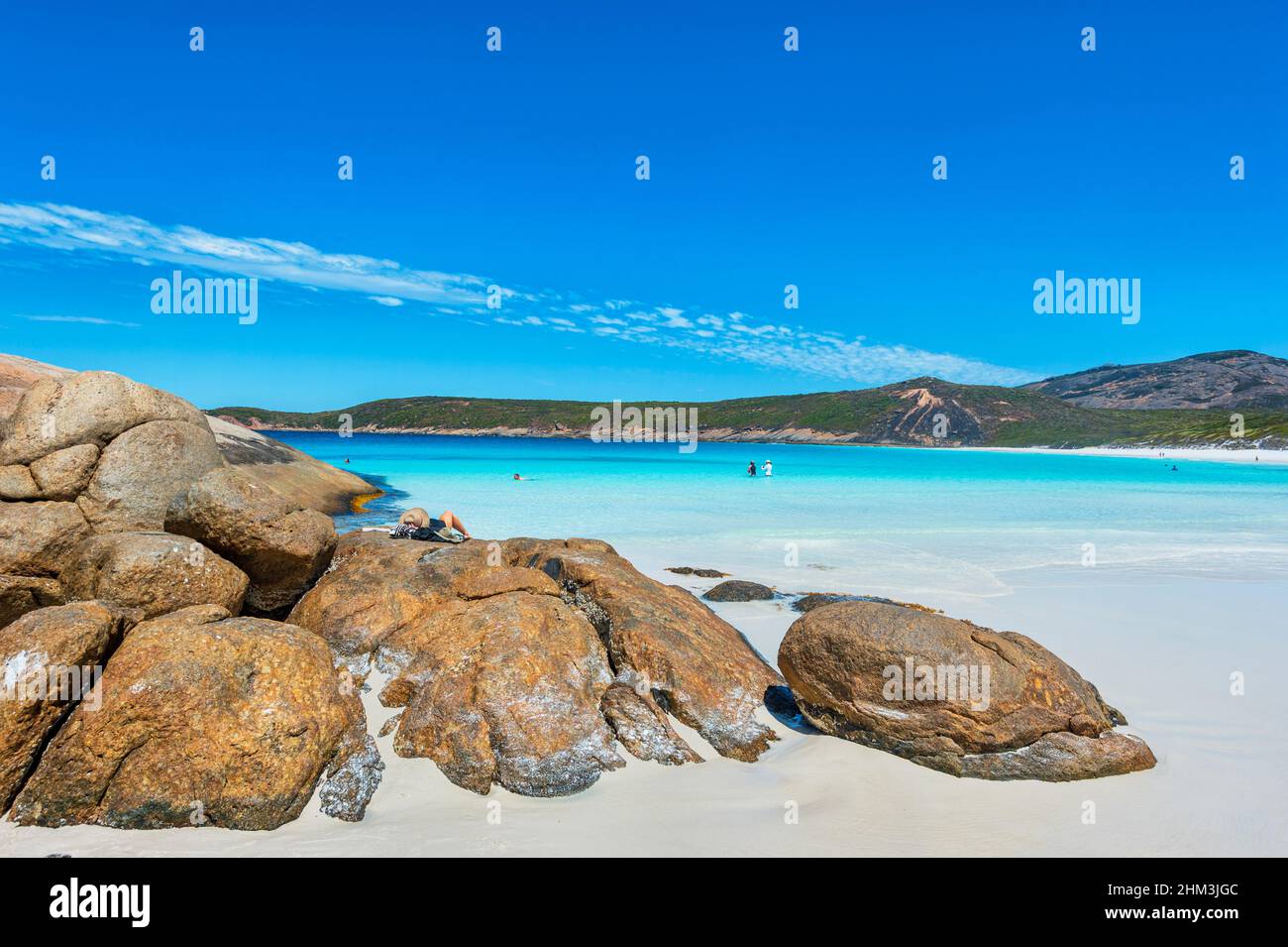 People swimming at the popular iconic Hellfire Bay, Cape Le Grand, near ...
