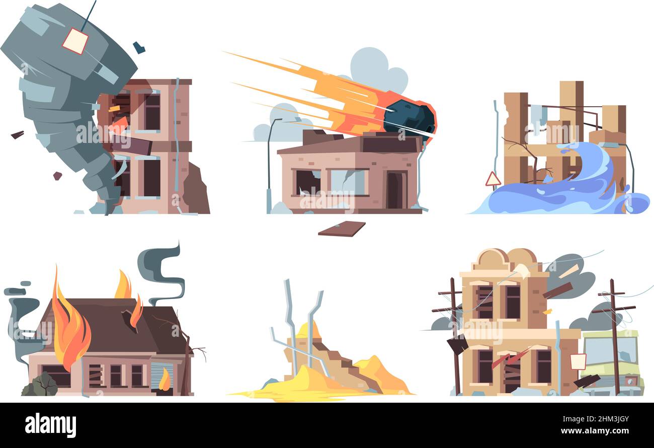 Nature disasters. Whether environment global catastrophe damaged ...