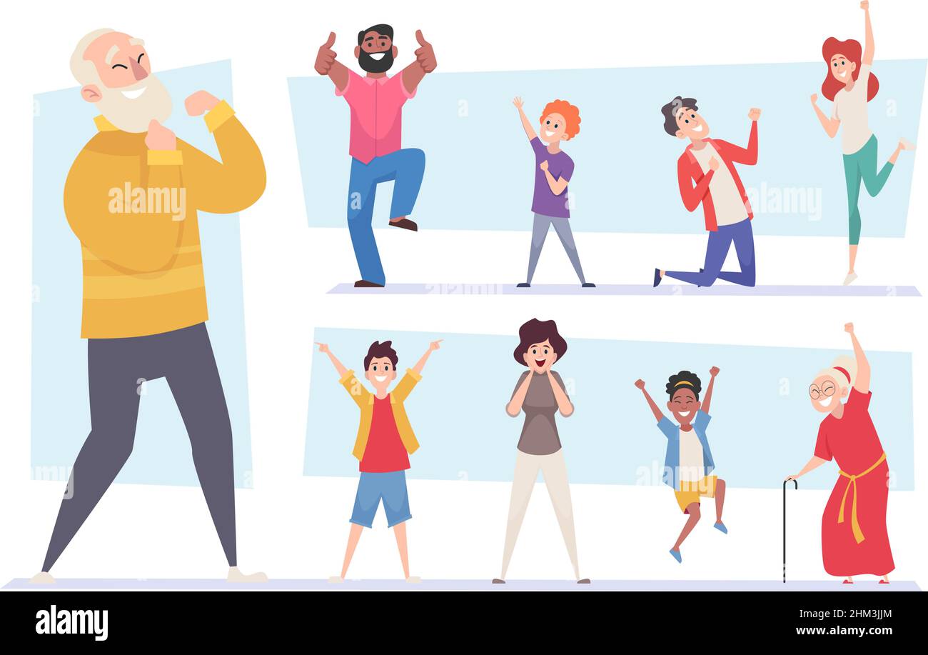 Happy people. Excited group of characters celebrating various events ...