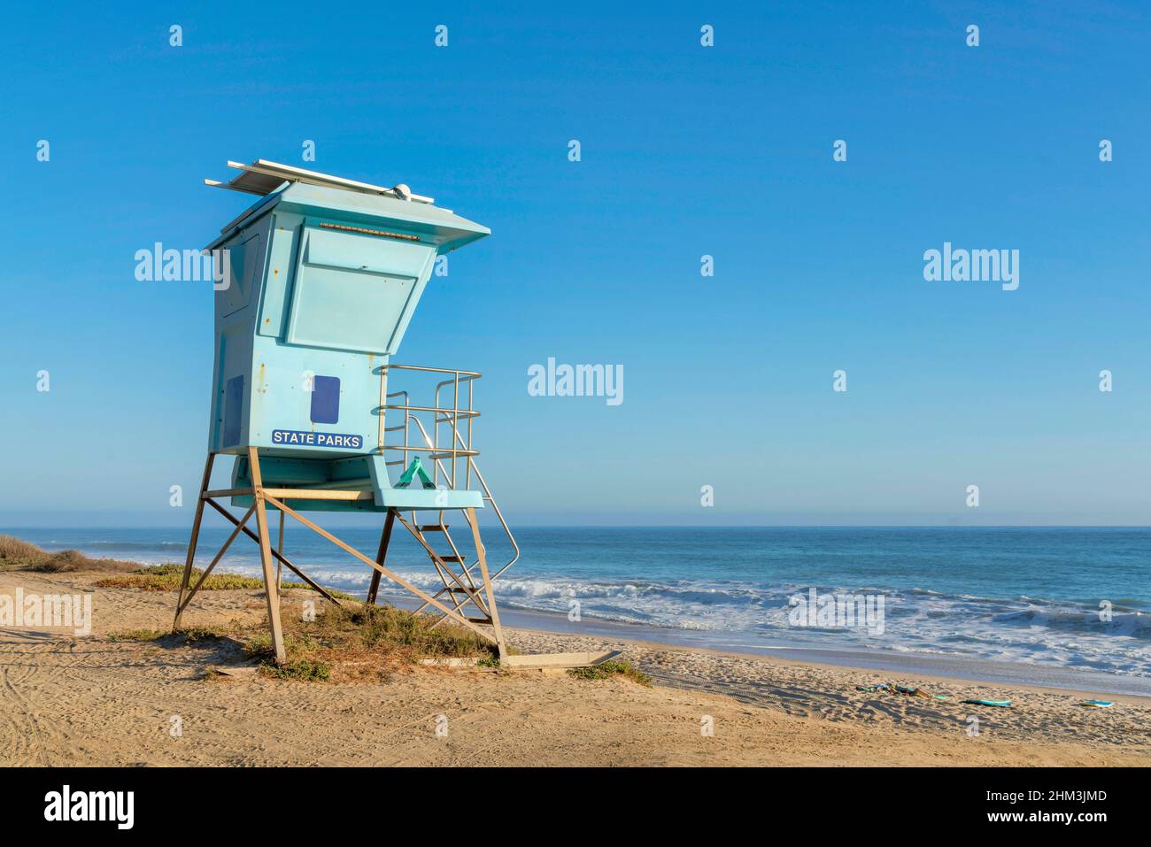 Light blue lifeguard tower on a sandy shore at San Clemente, California ...