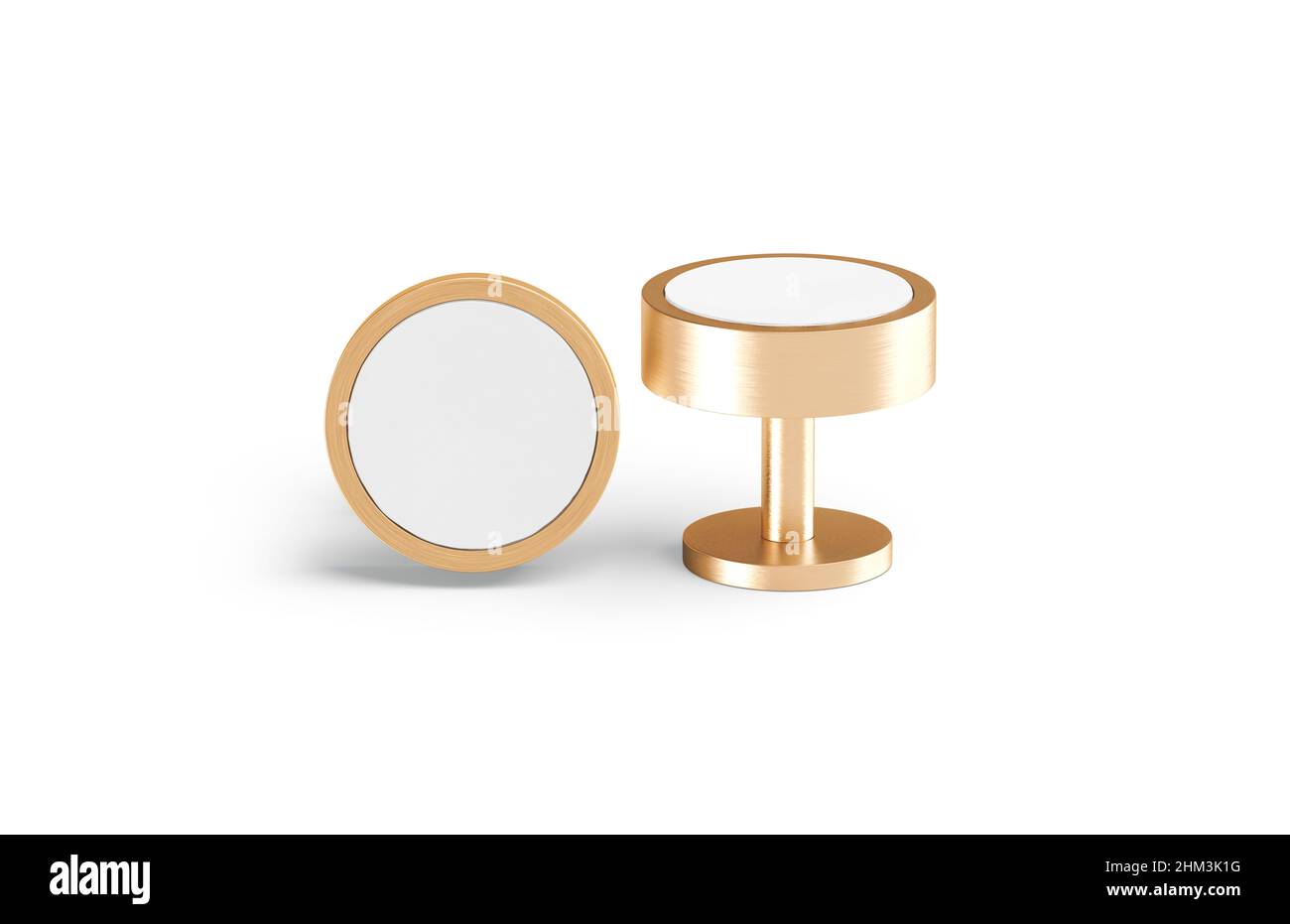 Blank round gold cufflinks stud mockup lying and stand, isolated Stock ...