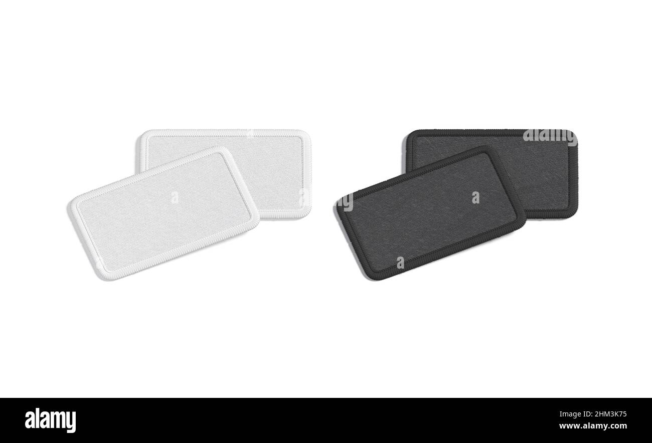 Blank black and white rectangle embroidered patch mockup pair, isolated ...