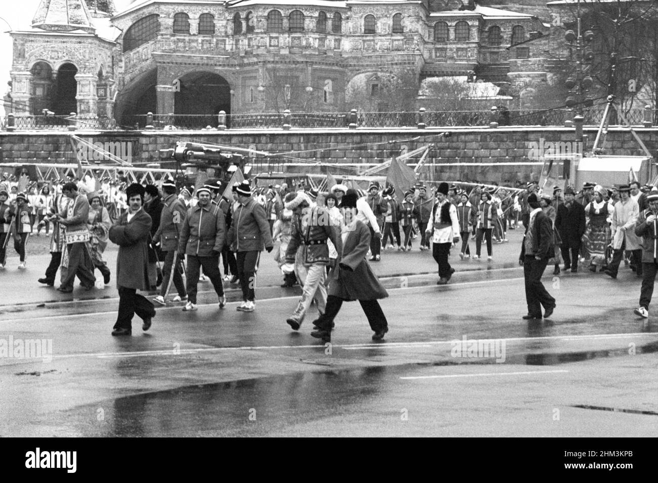 The 60th anniversary of the October Revolution. People come out of Red ...