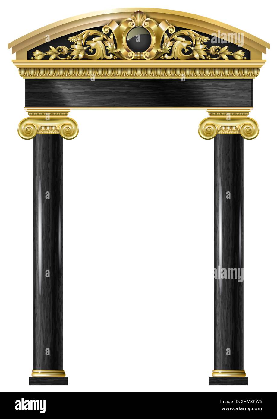 Golden luxury classic arch with columns. The portal in Baroque style ...