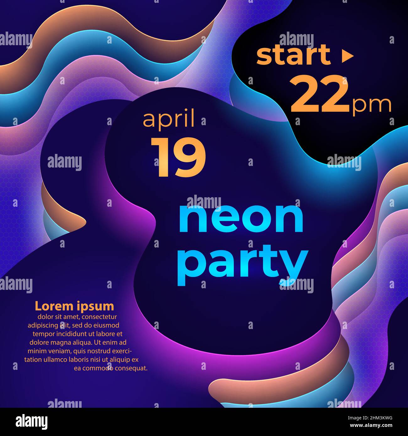 Abstract neon glow background. 3d relief backlight. Smooth shapes ...