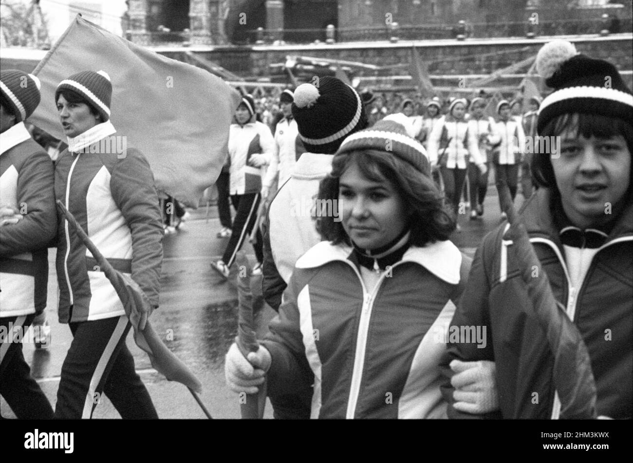 The 60th anniversary of the October Revolution. People come out of Red ...