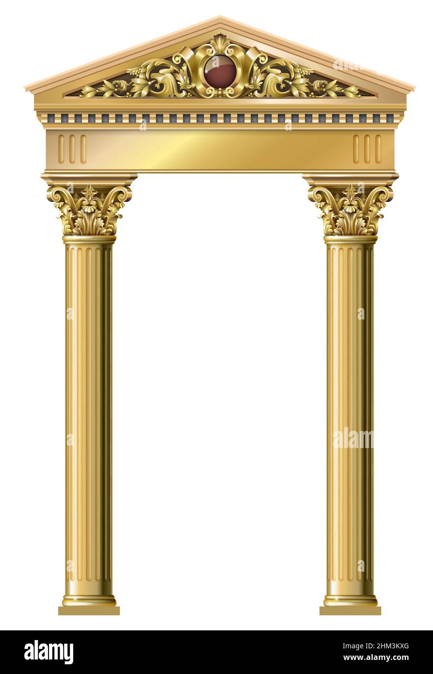 Golden luxury classic arch with columns. The portal in Baroque style ...