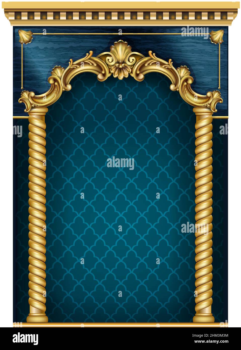 Golden luxury classic arch with columns. The portal in Baroque style ...