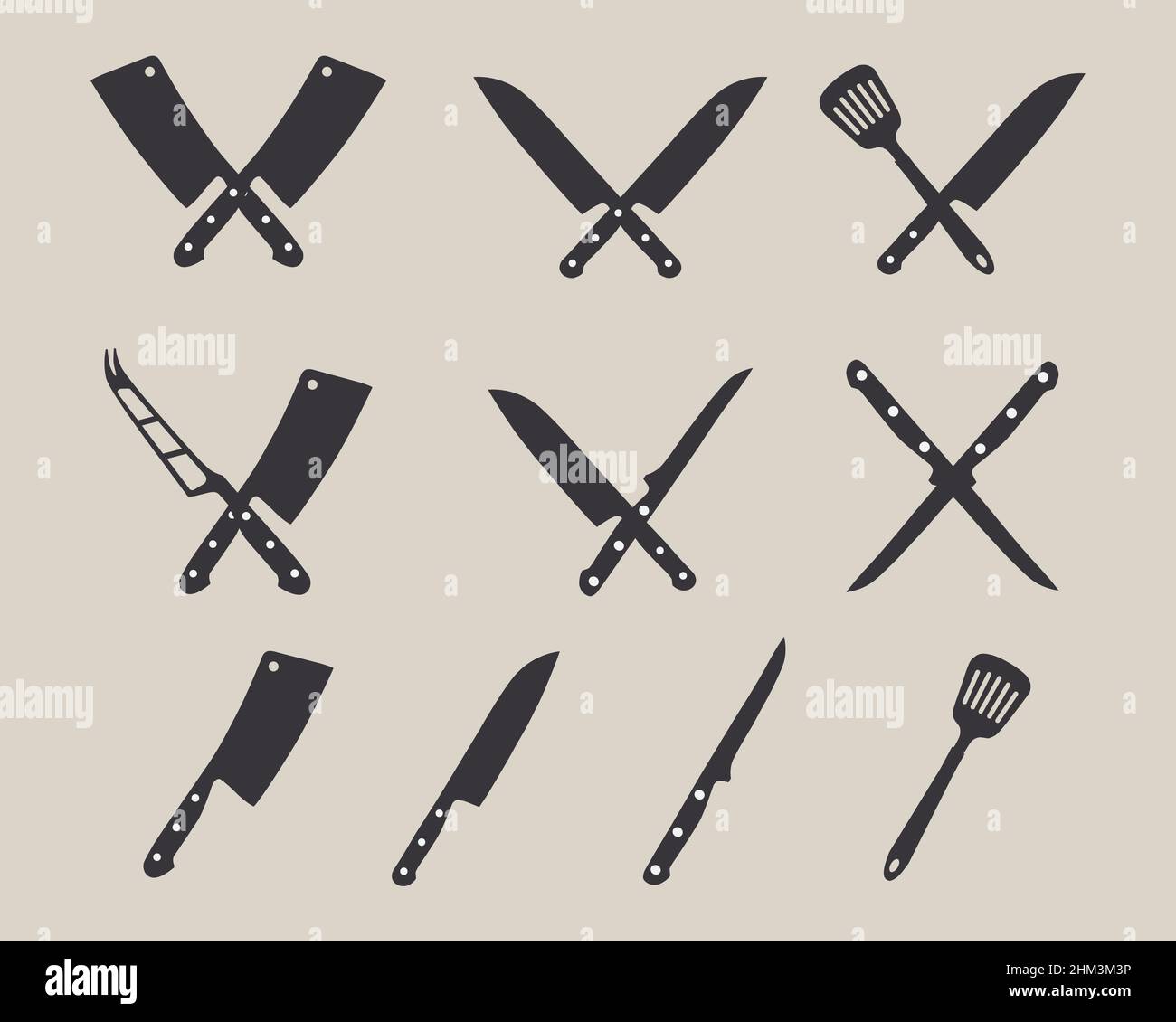 Crossed cleavers knives. Kitchen tools. Design elements for menu ...
