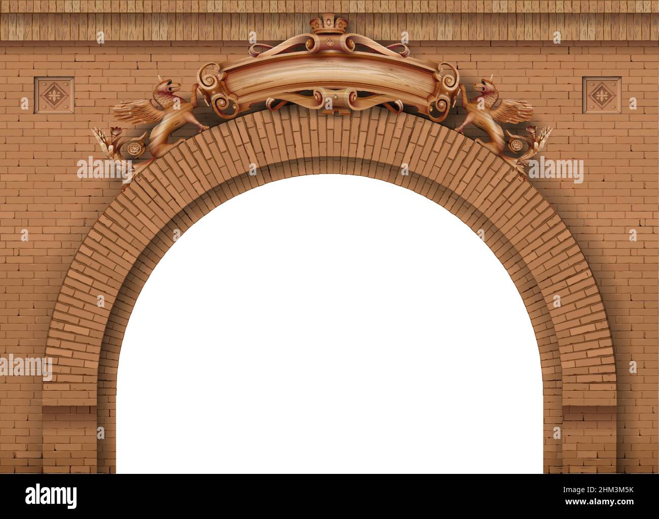 Ancient gate castle coat of arms. Palace. Wall with a brick arch Stock ...