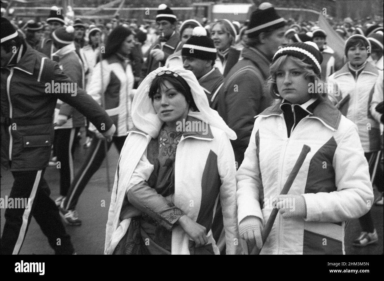 The 60th anniversary of the October Revolution. People come out of Red ...
