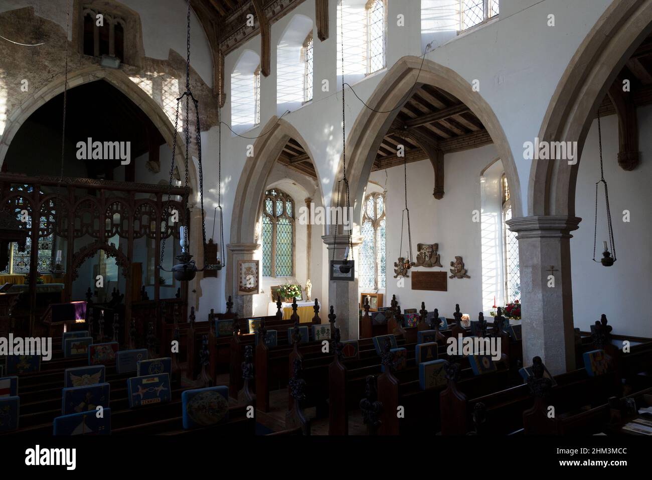 Nave, chancel arch, clerestory, three bay arcade, interior of Yaxley ...