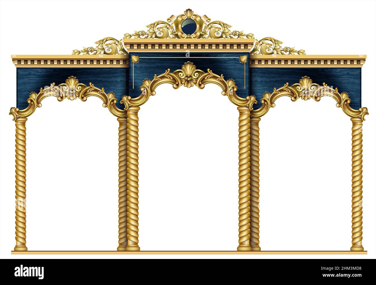 Golden luxury classic arch with columns. The portal in Baroque style ...