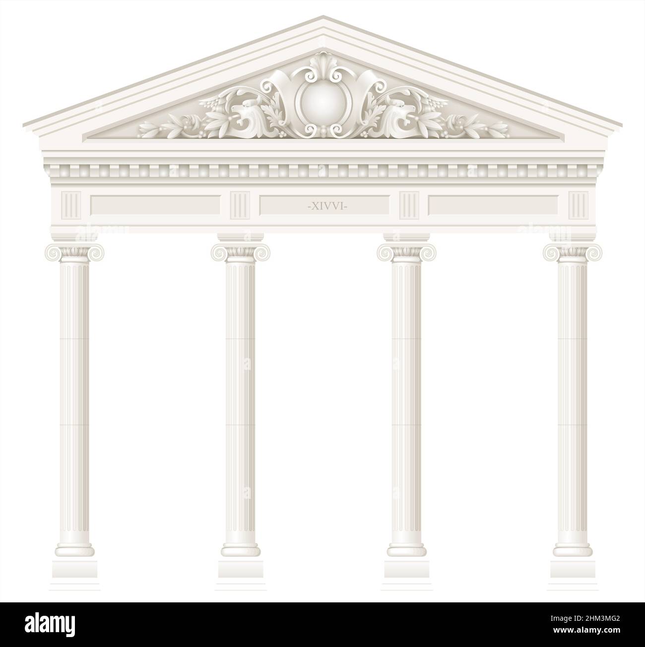 Antique white colonnade with Ionic columns. Three arched entrance or niche. Vector graphics ...