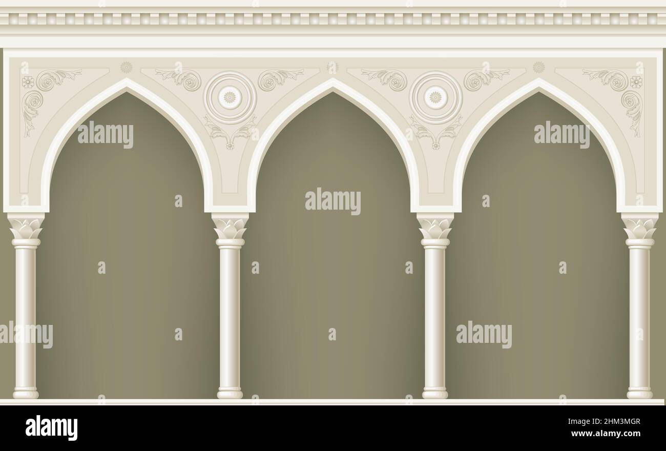 Palace Arcade in an old oriental style. Facade of a classical building ...